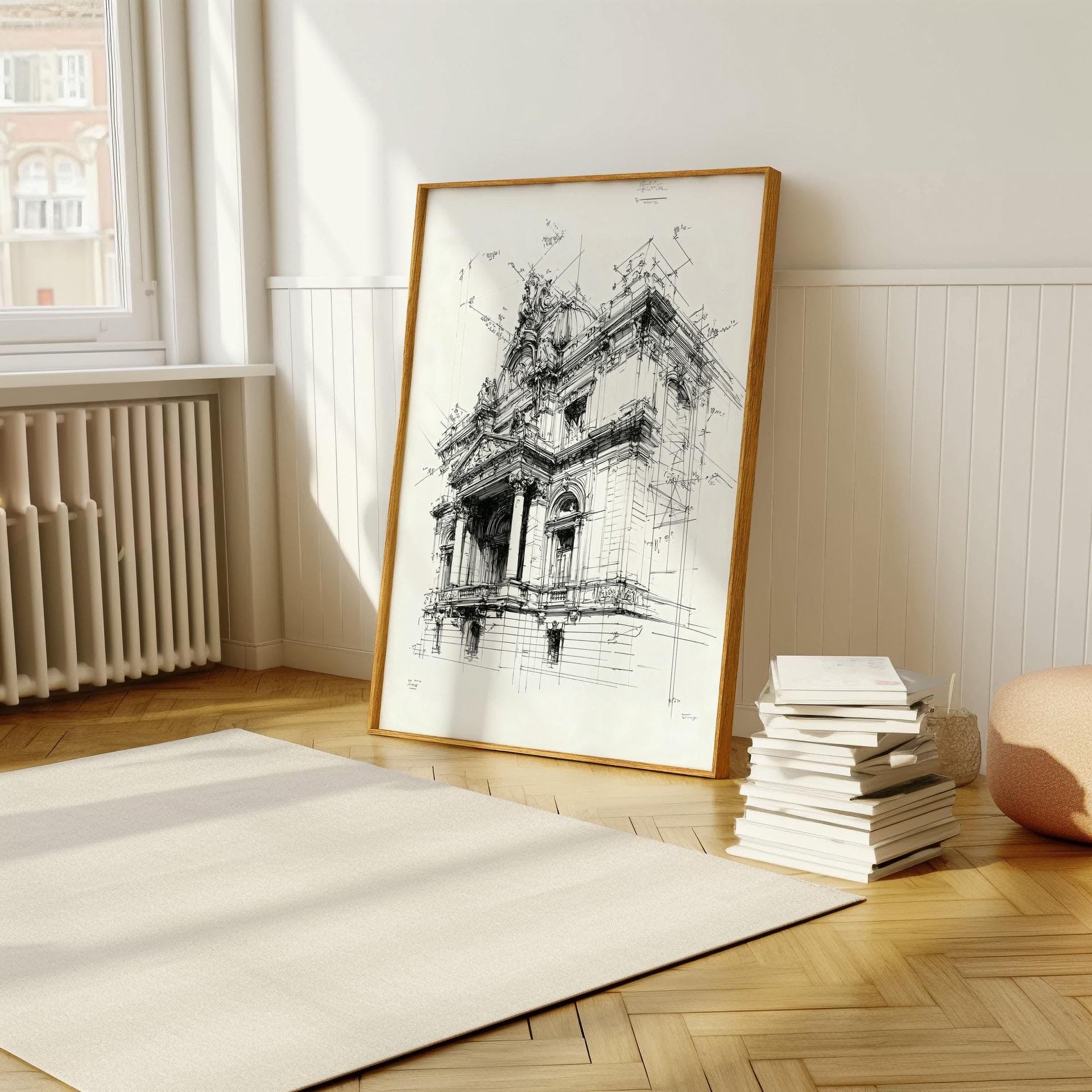 Architectural Line Art Print – Classic Building Sketch, Modern Decor ...