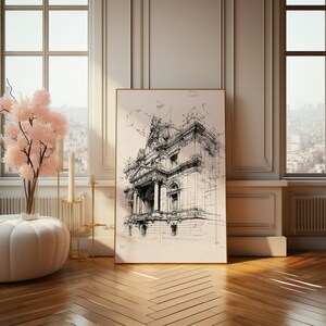 Architectural Line Art Print – Classic Building Sketch, Modern Decor ...
