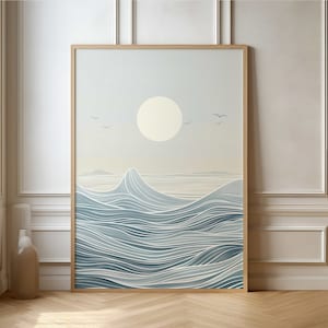 Calming Beach Scene Poster - Minimalist Ocean Wave Art for Home and ...