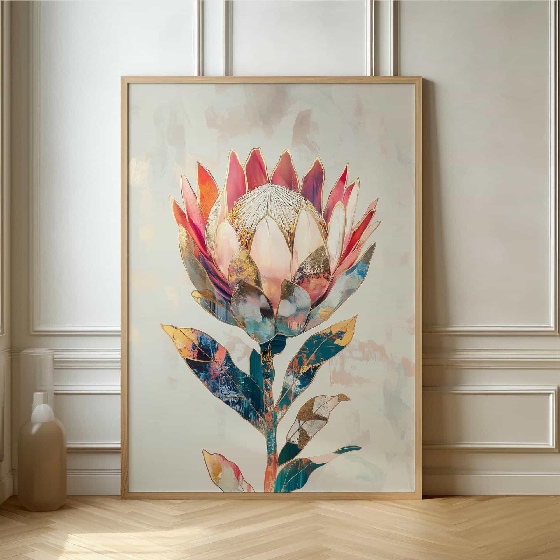 Gold Inlay Protea Flower Art Print – Abstract Botanical Wall Decor - Etsy