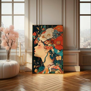 Boho Floral Beauty Poster - Whimsical Illustrated Art Print - Etsy