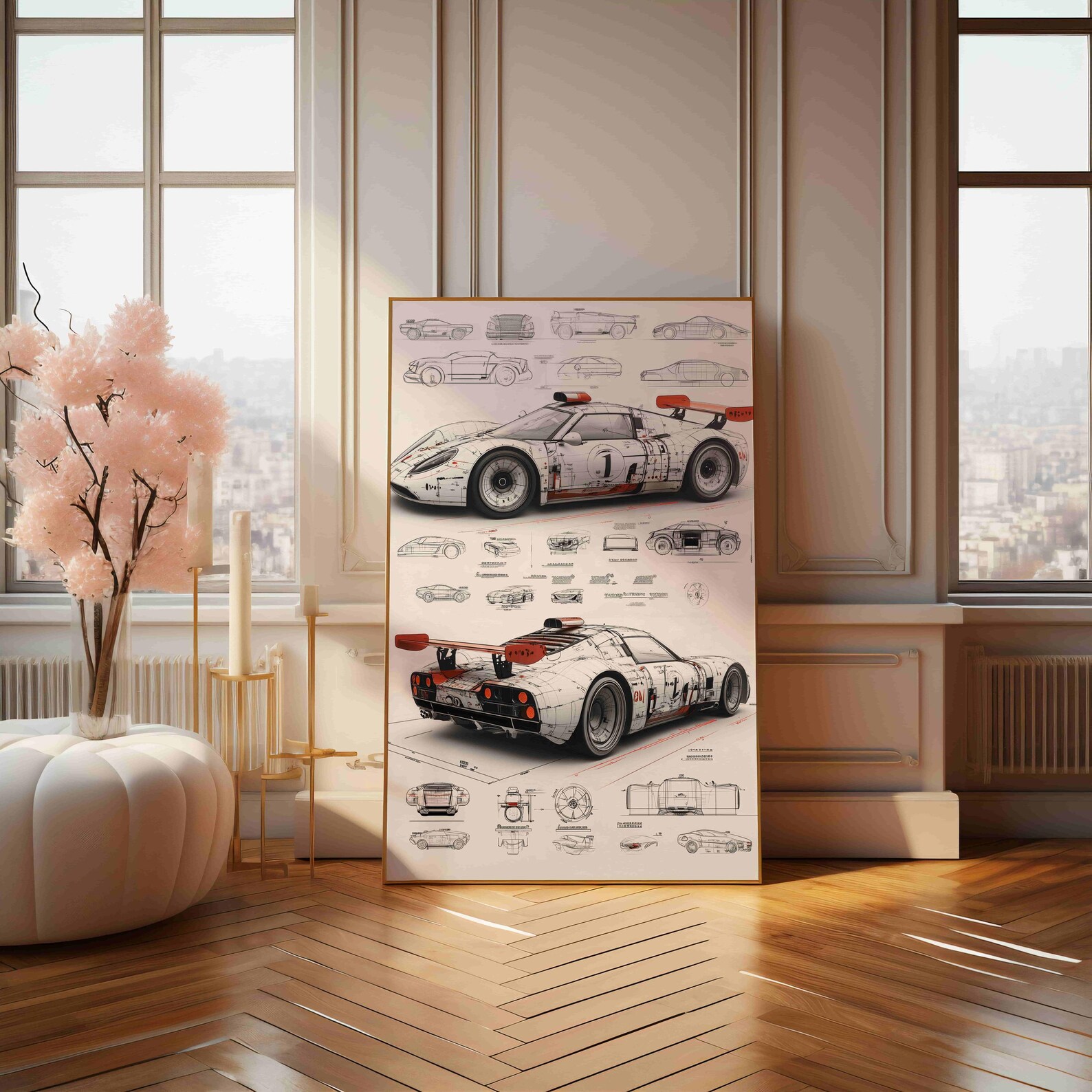 Vintage Race Car Poster - Technical Sketch Artwork for Auto Enthusiasts ...