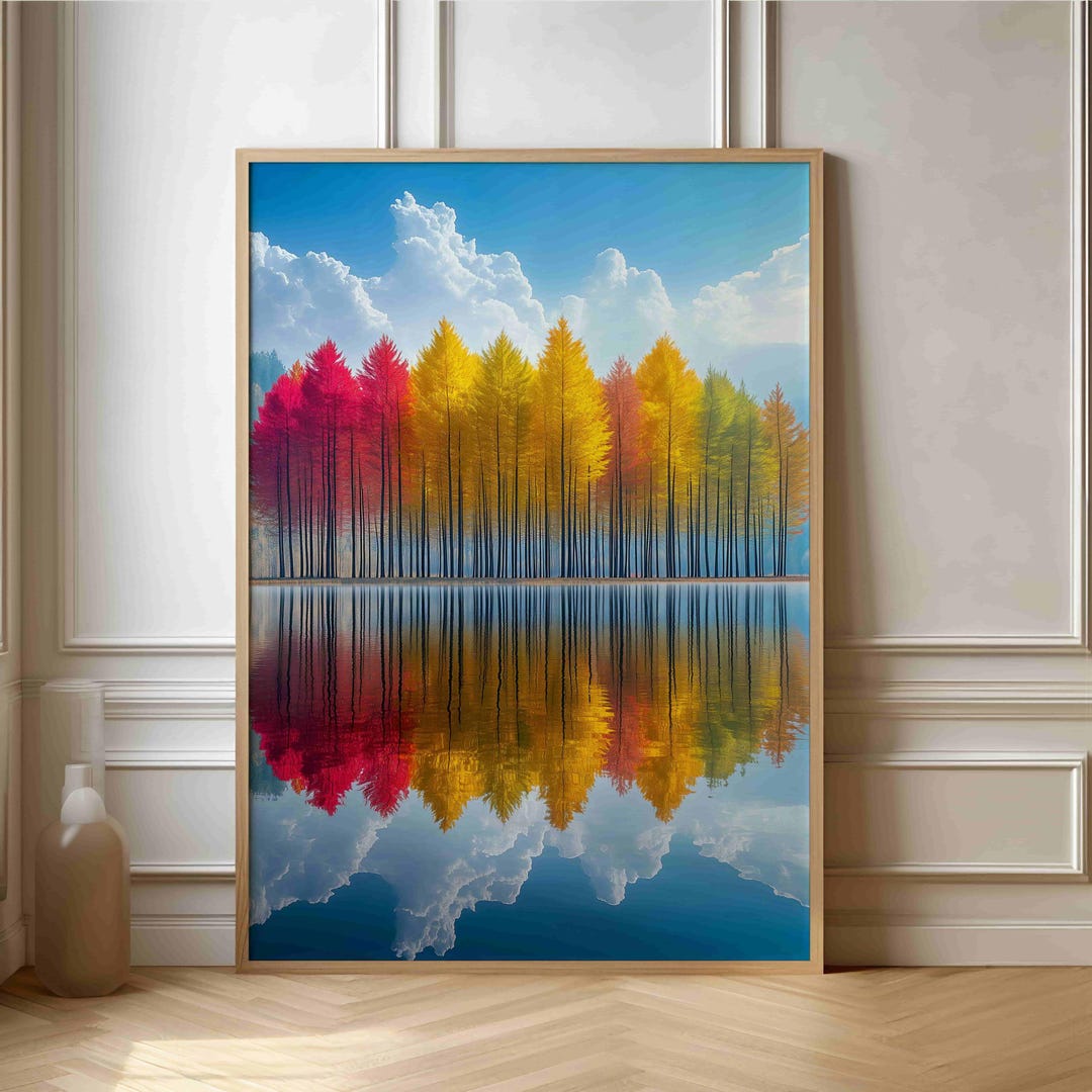 Colorful Trees Reflected Poster - Stunning Forest Landscape Wall Art - Etsy