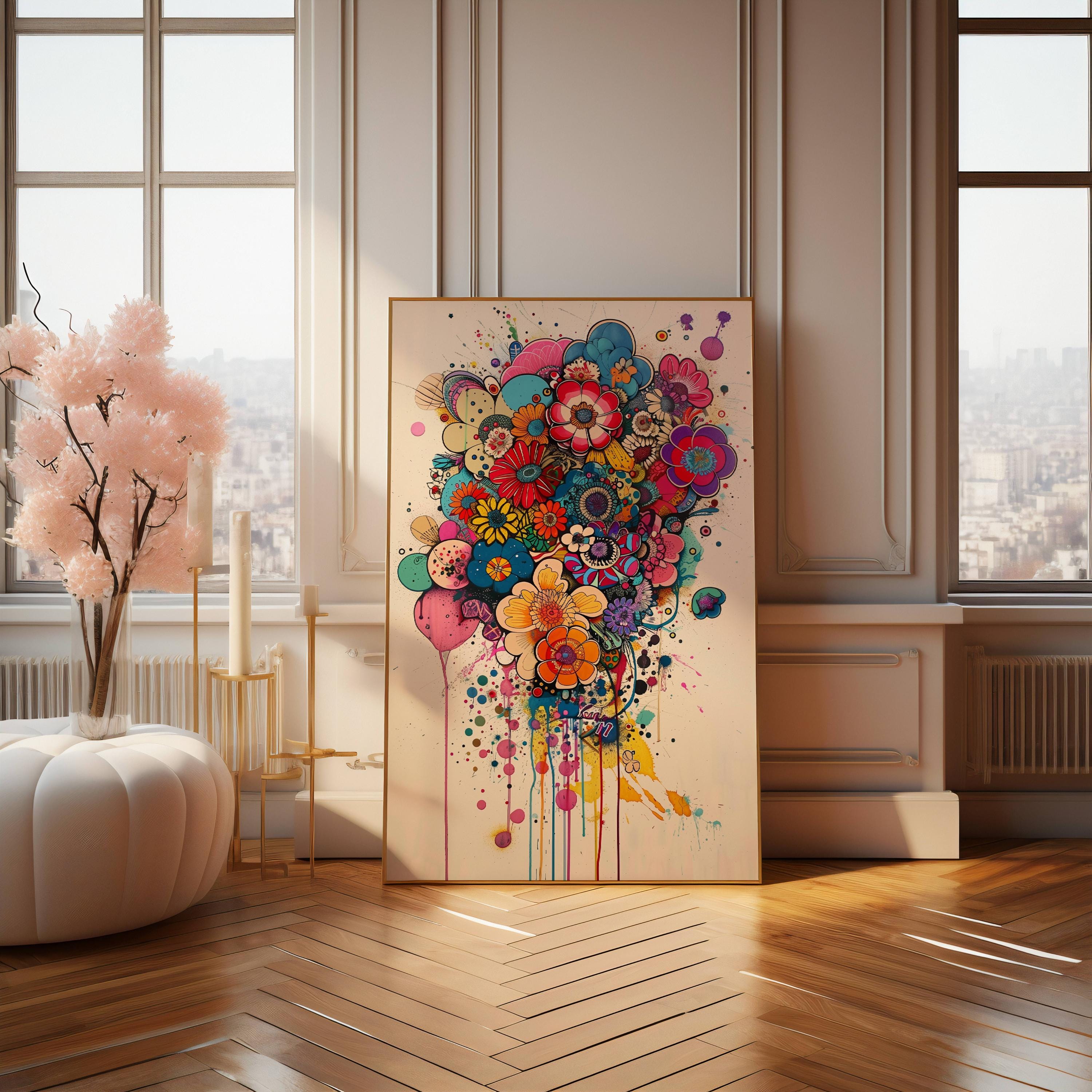 Pop Art Flower Bunch: Abstract Flowers, Dripping Paint, Doodle Art ...