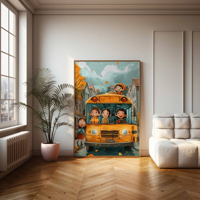 Whimsical School Bus Ride Poster - Colorful Kids Art for Classroom or ...