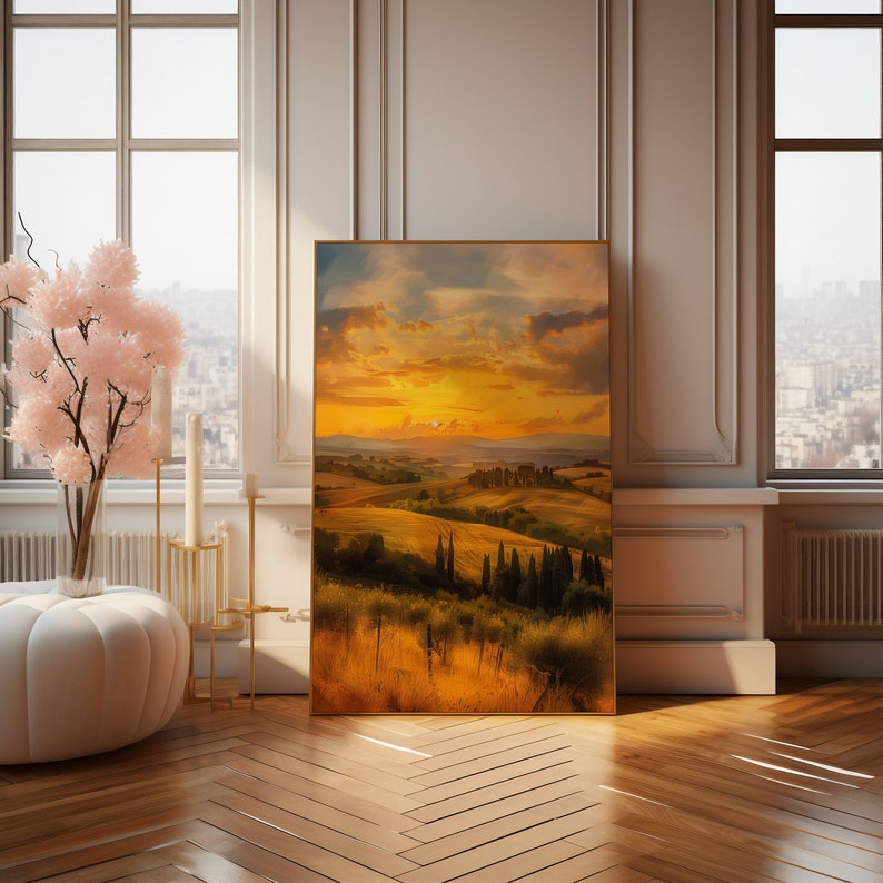 Tuscany Sunset Landscape Art Print - Rustic Italian Countryside Wall ...