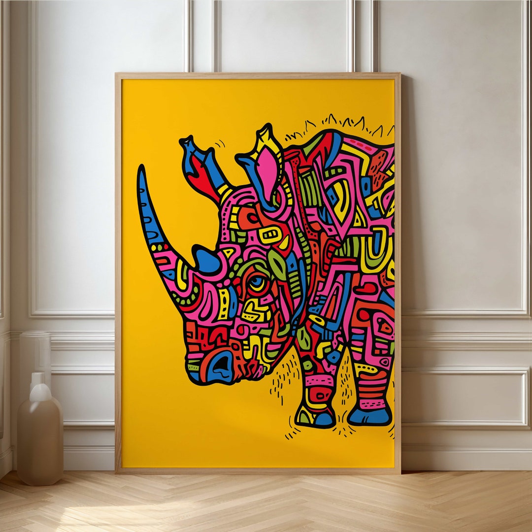 Vibrant Rhino Pop Art Poster - Colorful Abstract Animal Wall Decor - Etsy