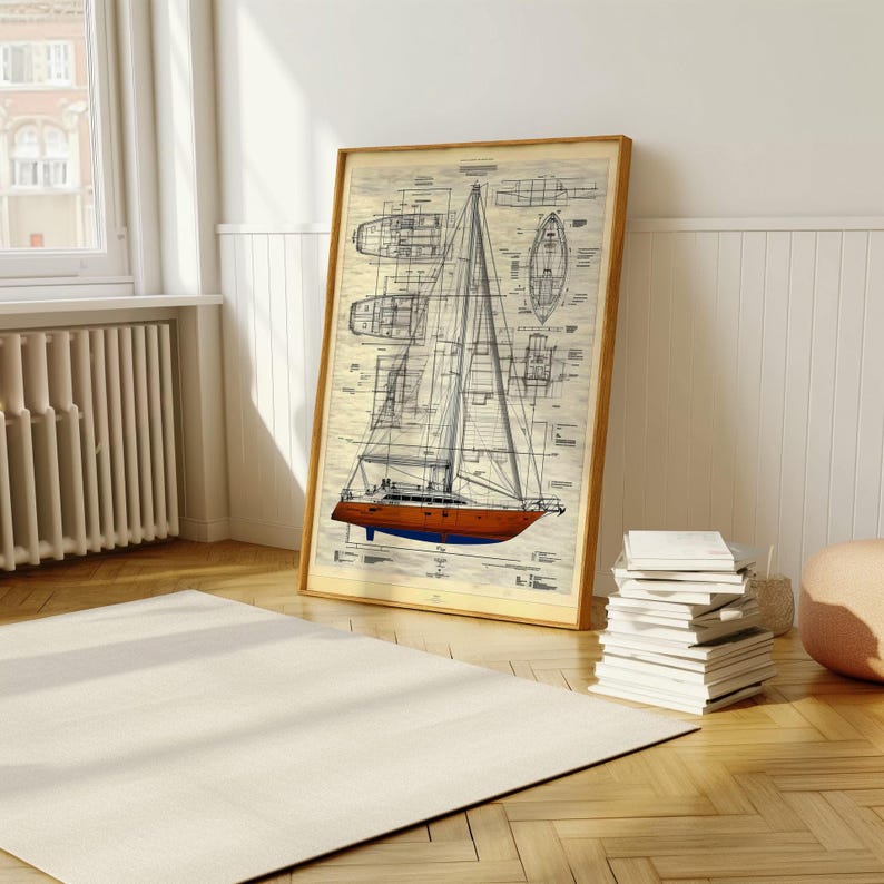 Digital - Sailboat Blueprint Art - Nautical-inspired Poster for Marine ...