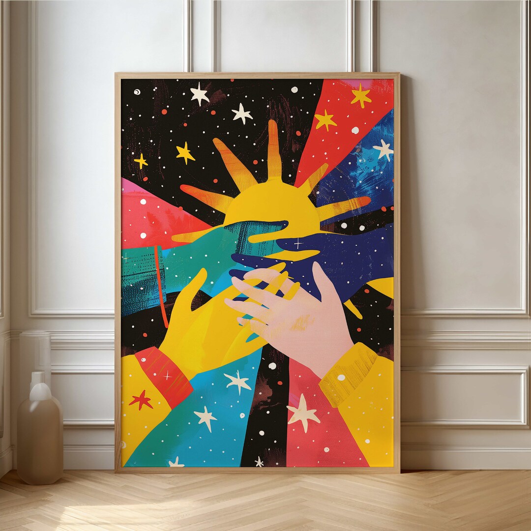 Stunning Multicolor Hands Poster - Together - Unique Cosmic Abstract ...