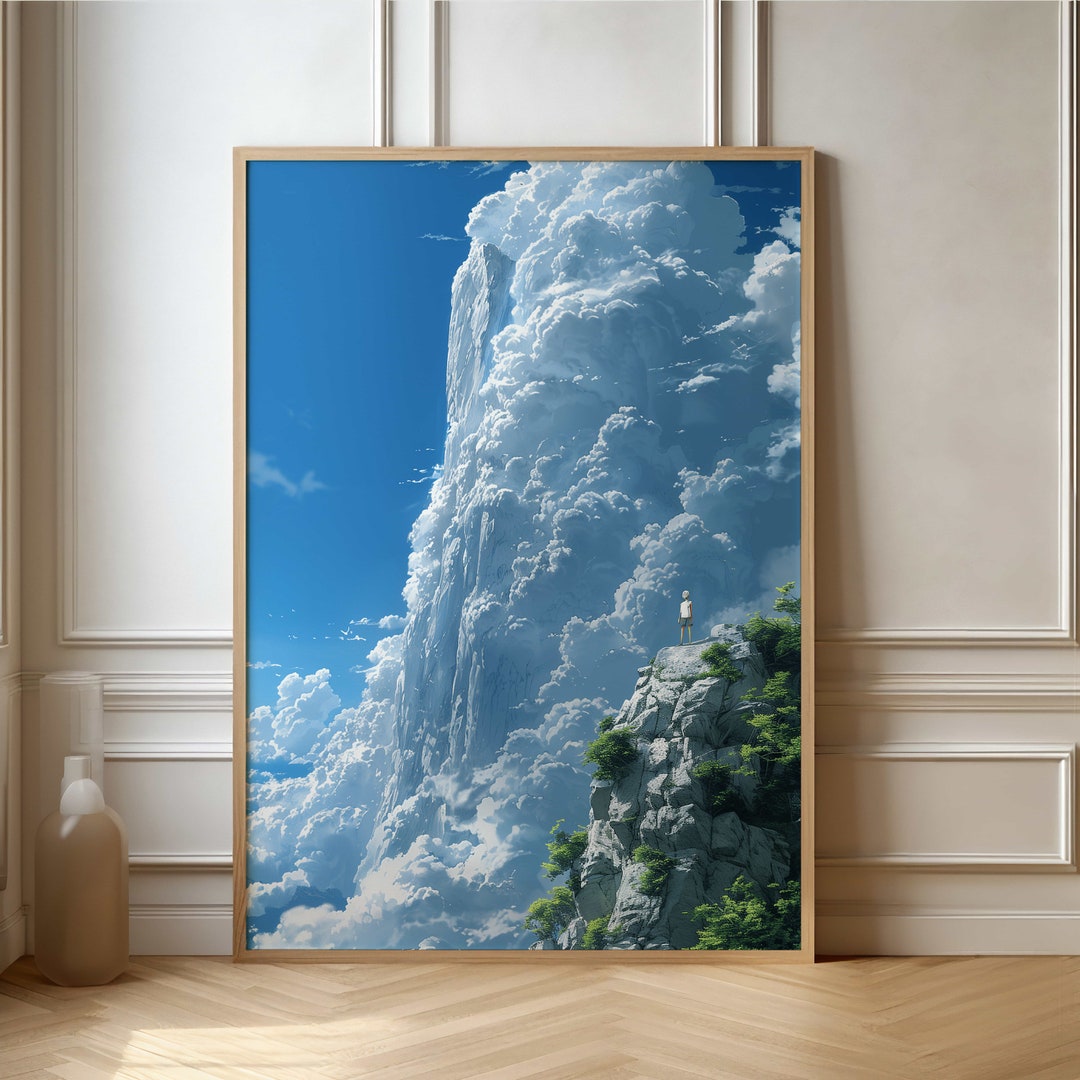 Majestic Skyward Climb - Whimsical Cloudscape Art Print, Ethereal Landscape Poster for Dreamy ...
