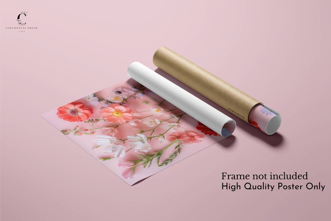 Flower Flat Lay Art: Spring Flowers on a Pastel Pink Background - Etsy