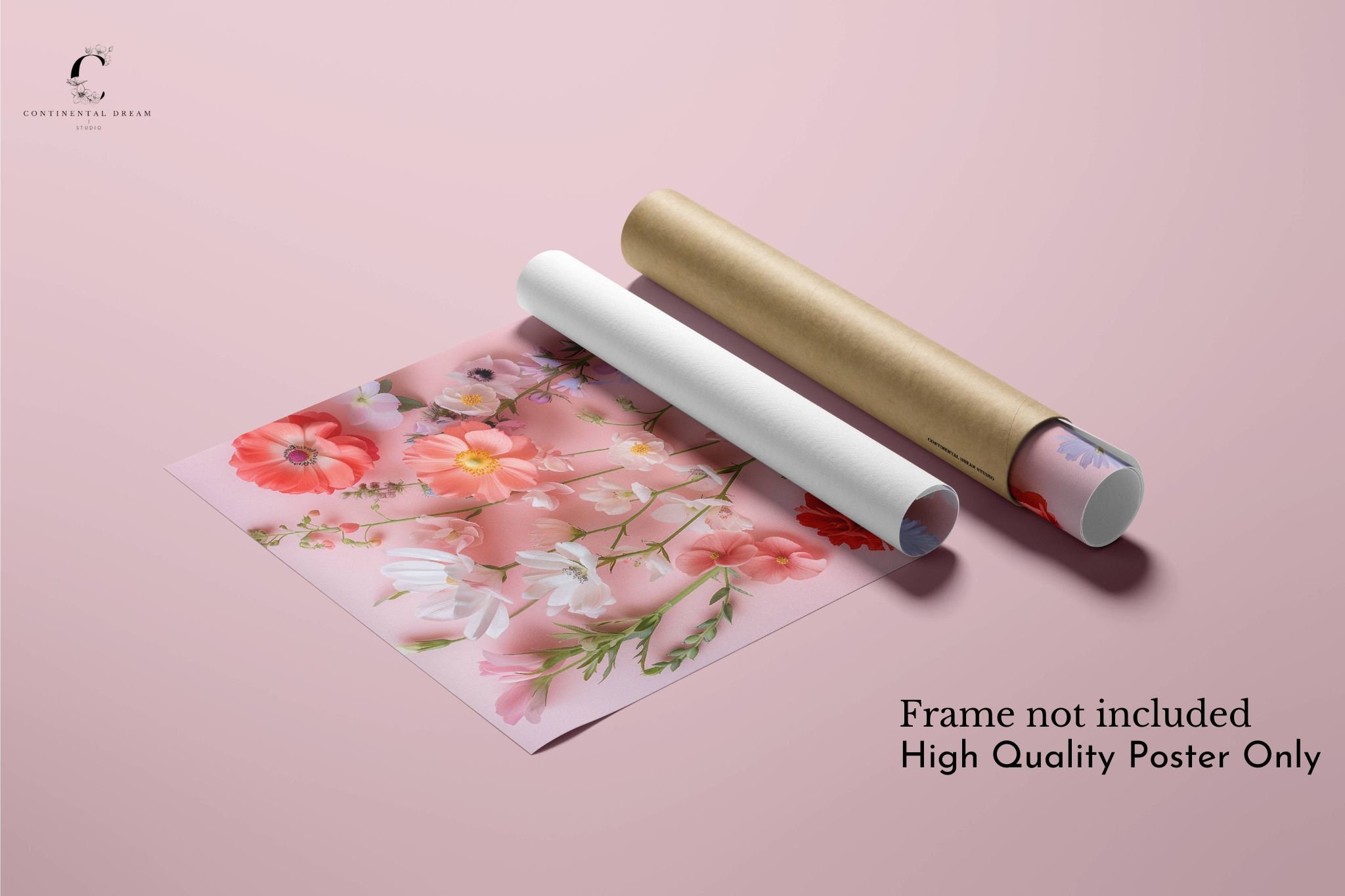 Flower Flat Lay Art: Spring Flowers on a Pastel Pink Background - Etsy