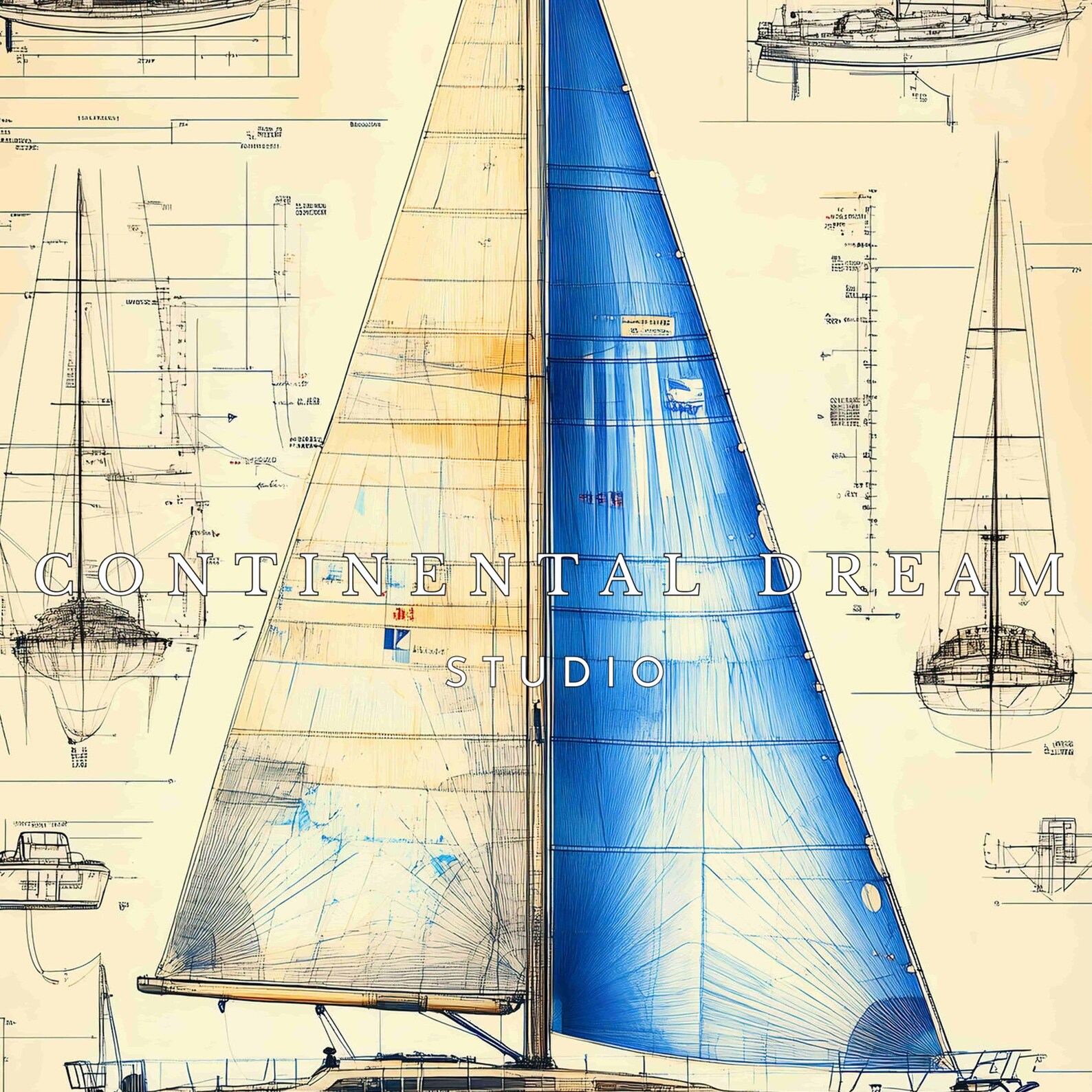 Vintage Sailboat Diagram Poster - Nautical Blueprint Art for Home Decor ...