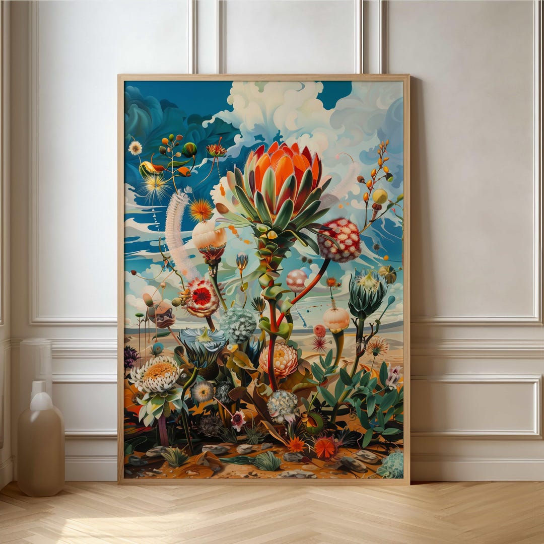 Whimsical Flower Landscape Poster - Dreamlike Botanical Art Print - Etsy