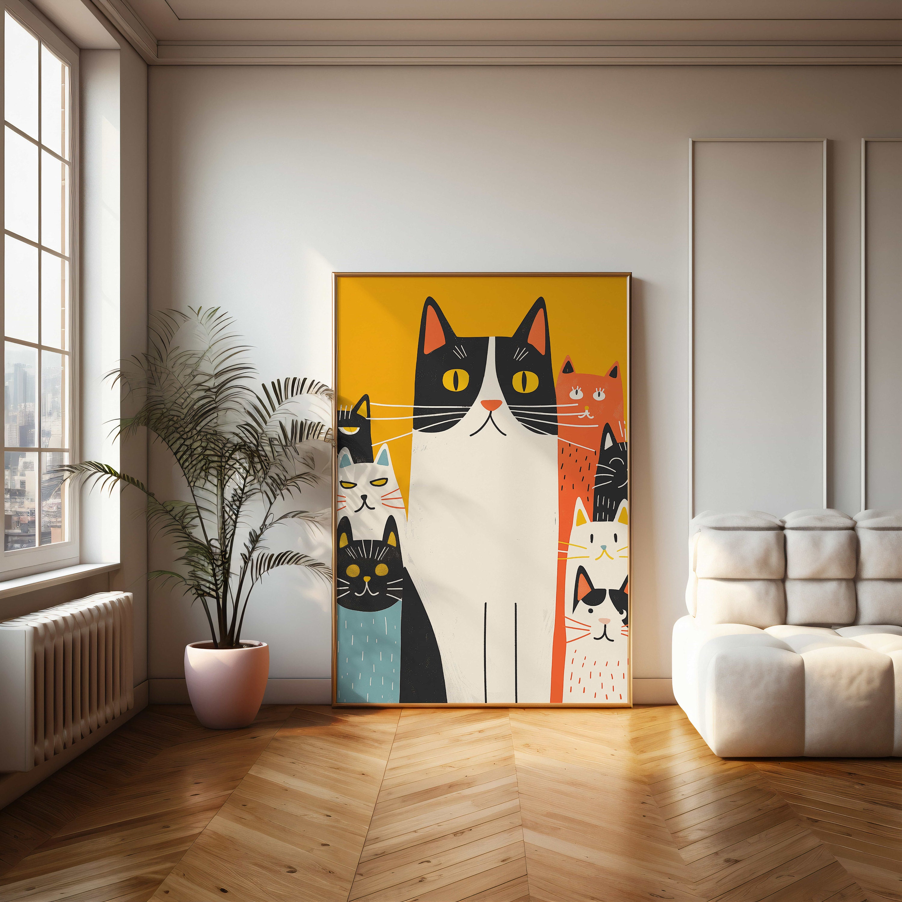 Whimsical Cat Family Poster - Modern Illustration Wall Art for Cat ...