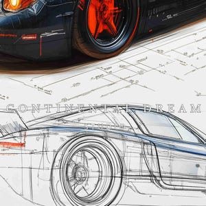 High-performance Car Blueprint Poster - Stylish Automotive Sketch Decor ...