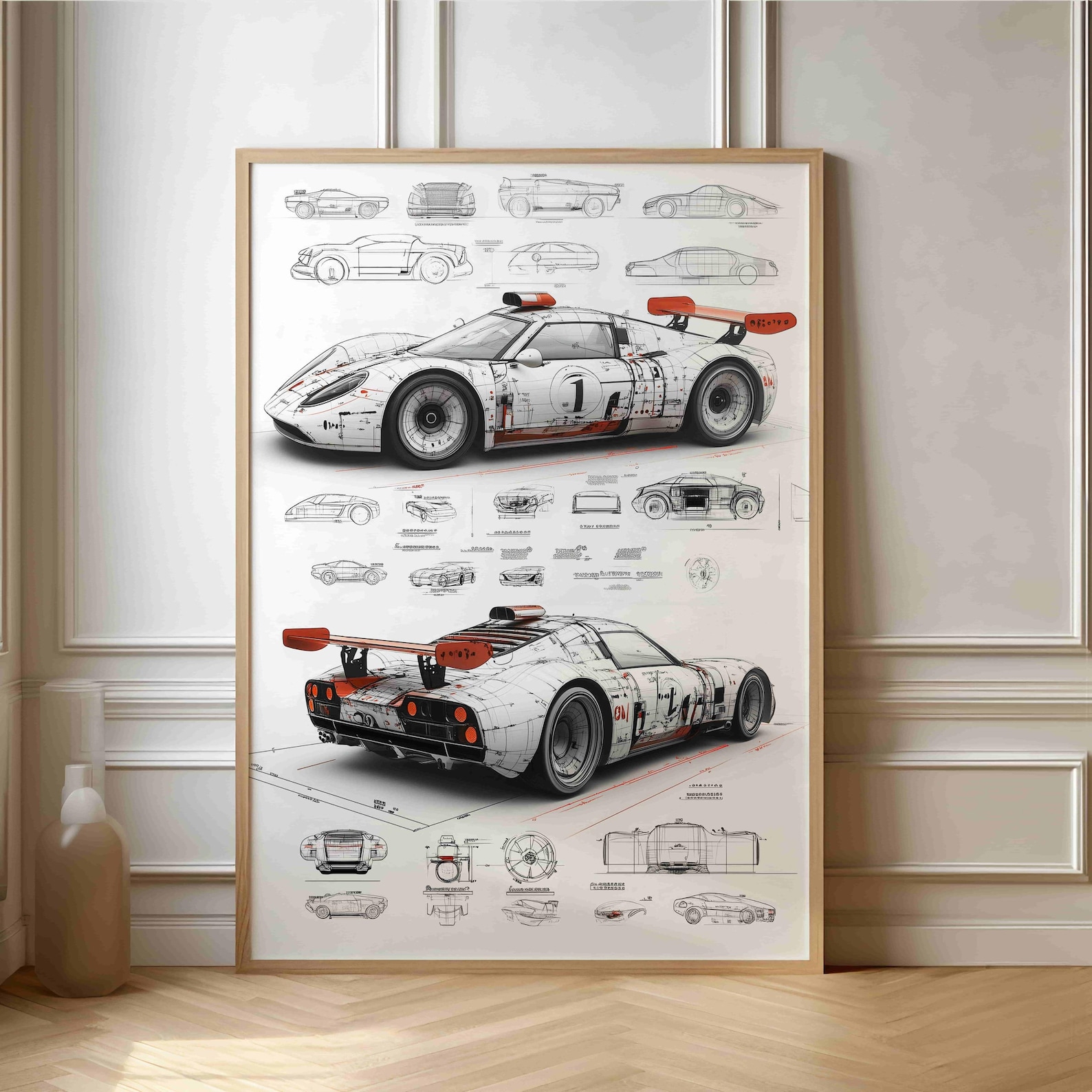 Vintage Race Car Poster - Technical Sketch Artwork for Auto Enthusiasts ...