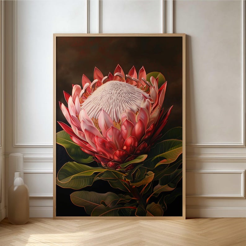 Beautiful Protea Flower Poster - Detailed Botanical Art for Home Wall ...