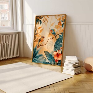 Colorful Birds in Botanical Garden Poster - Vibrant Nature Wall Art ...