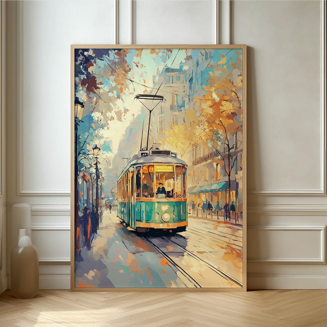 Vintage Tram Cityscape Art Print – Colorful Urban Decor - Etsy