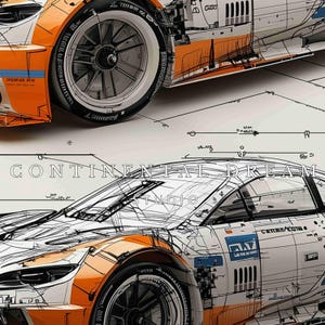 Technical Race Car Art Poster - Stylish Automotive Blueprint Design - Etsy