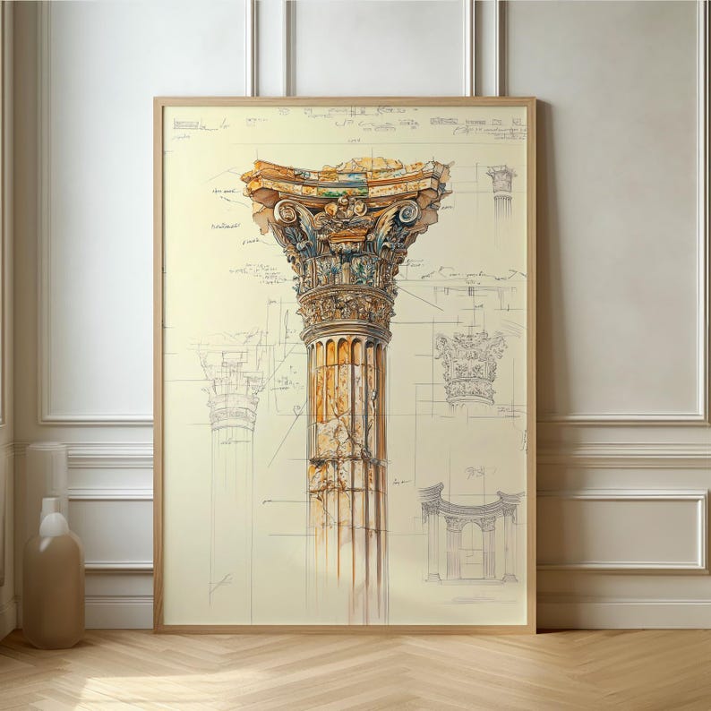 Architectural Column Blueprint Poster - Detailed Sketch Art Print ...