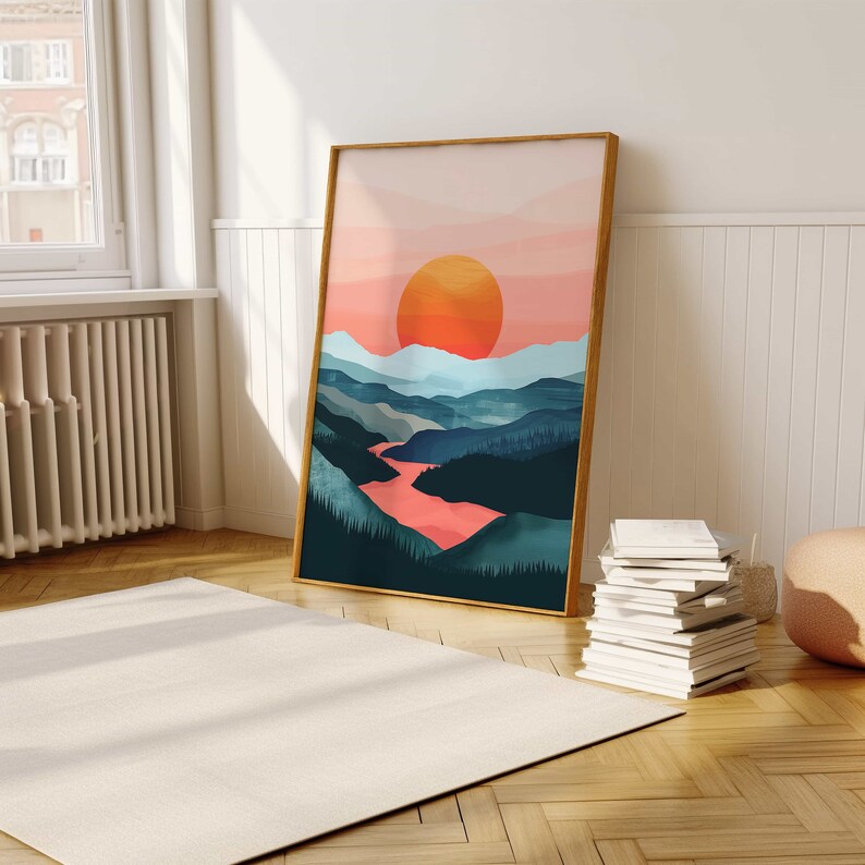 Stunning Mountain Sunrise Poster - Vibrant Landscape Art for Home Decor ...