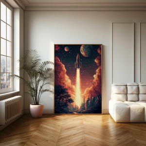 Pixel Art Space Adventure Poster - Vintage Rocket Launch Artwork - Etsy