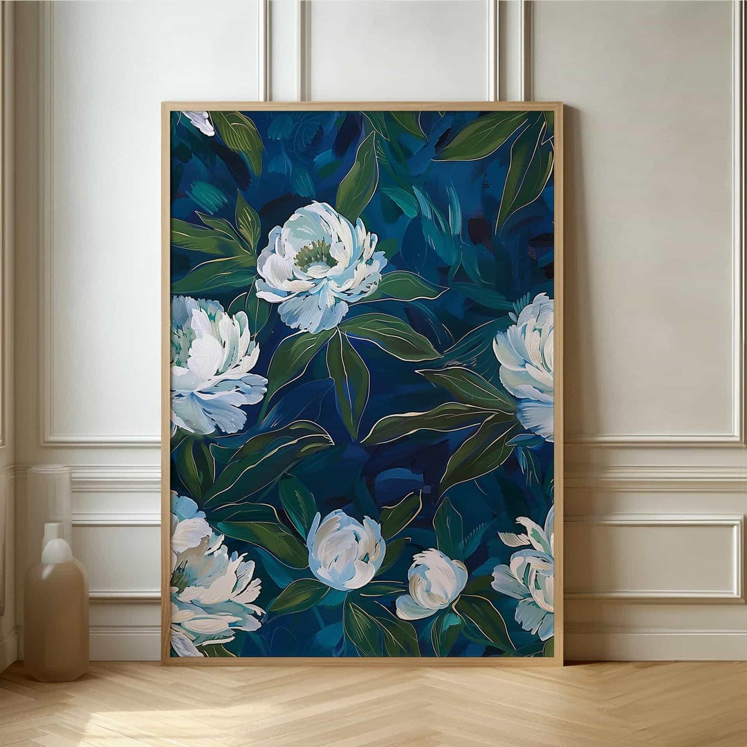 Navy Blue Peony Flower Art Print – Botanical Gallery Wall Poster - Etsy
