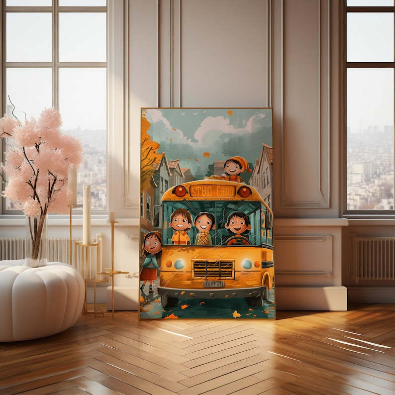 Whimsical School Bus Ride Poster - Colorful Kids Art for Classroom or ...