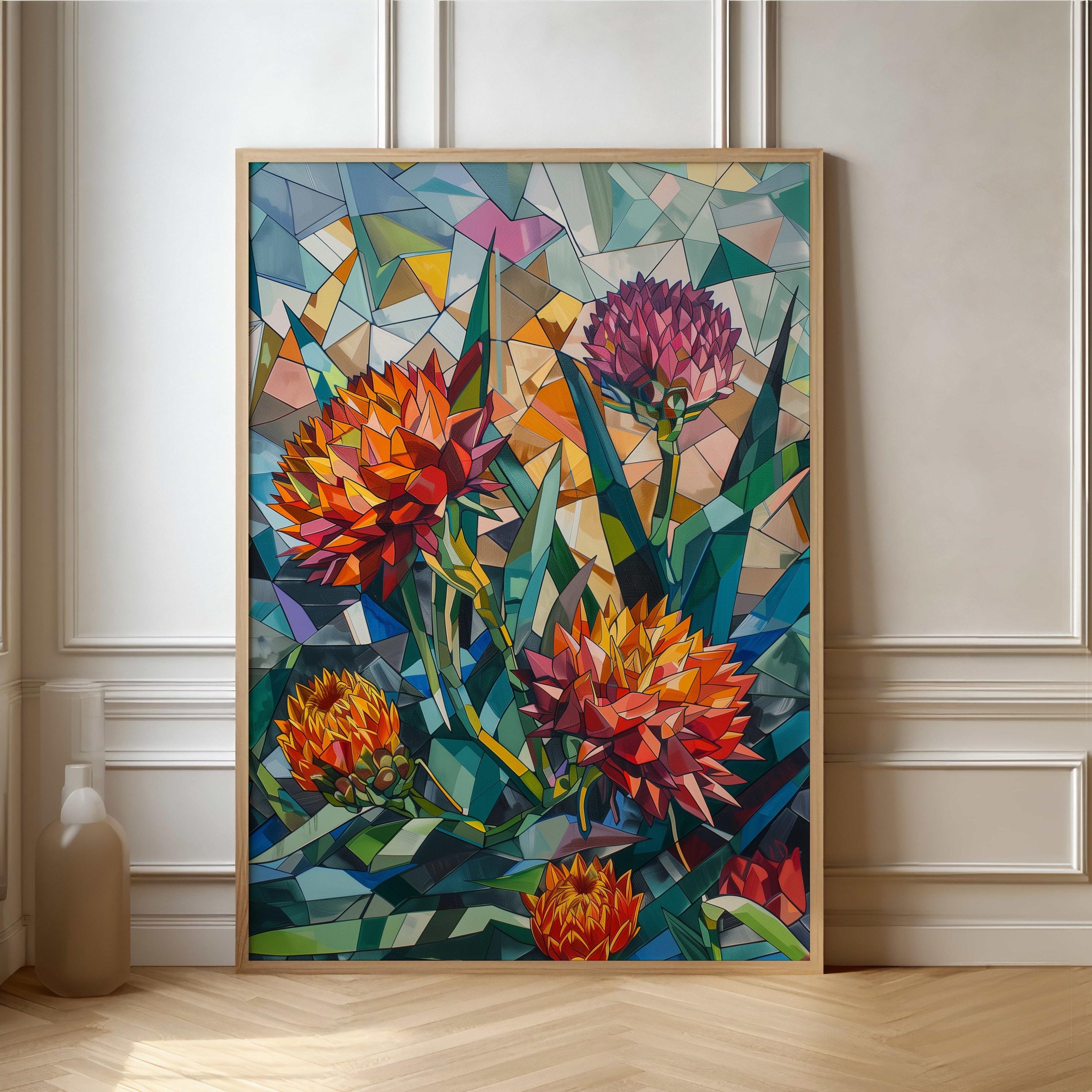 Vibrant Floral Geometric Poster - Modern Abstract Art for Wall ...