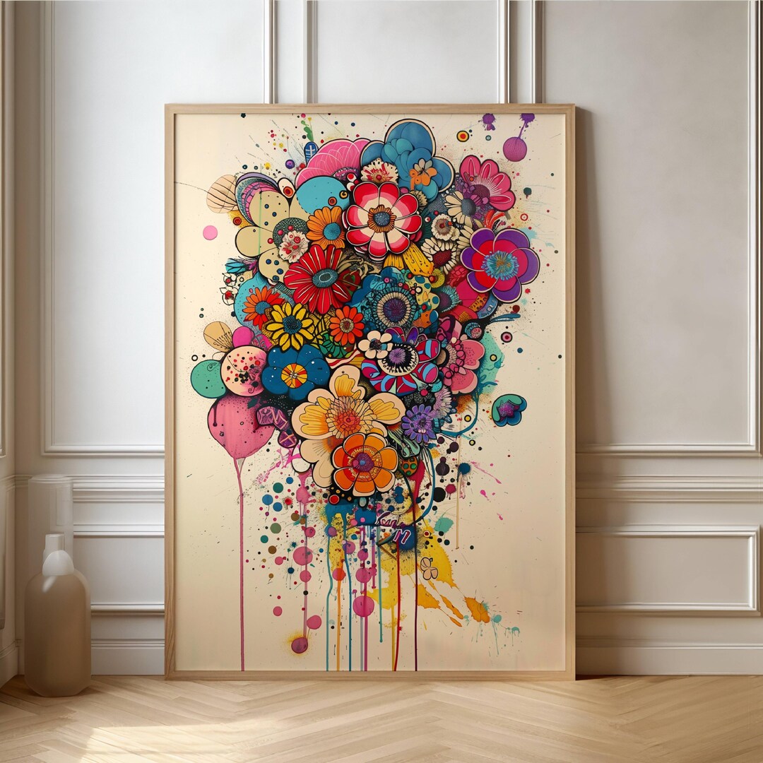 Pop Art Flower Bunch: Abstract Flowers, Dripping Paint, Doodle Art ...