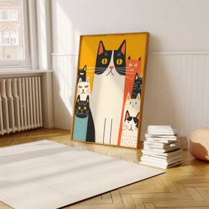 Whimsical Cat Family Poster - Modern Illustration Wall Art for Cat ...