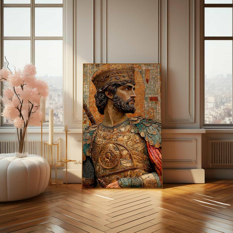 Majestic Emperor Mosaic Poster - Classic Byzantine Style Wall Art - Etsy