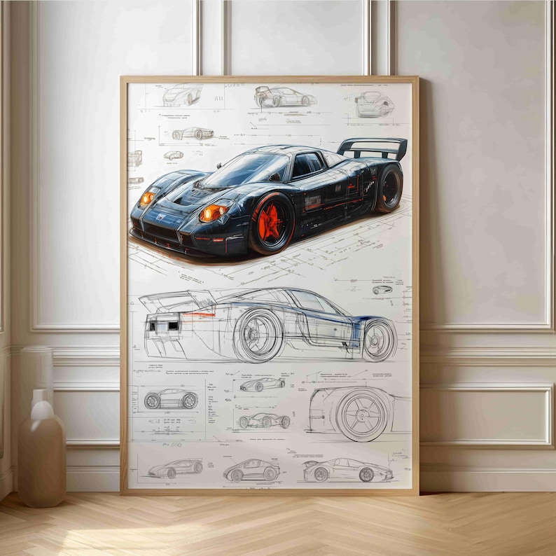 High-performance Car Blueprint Poster - Stylish Automotive Sketch Decor ...