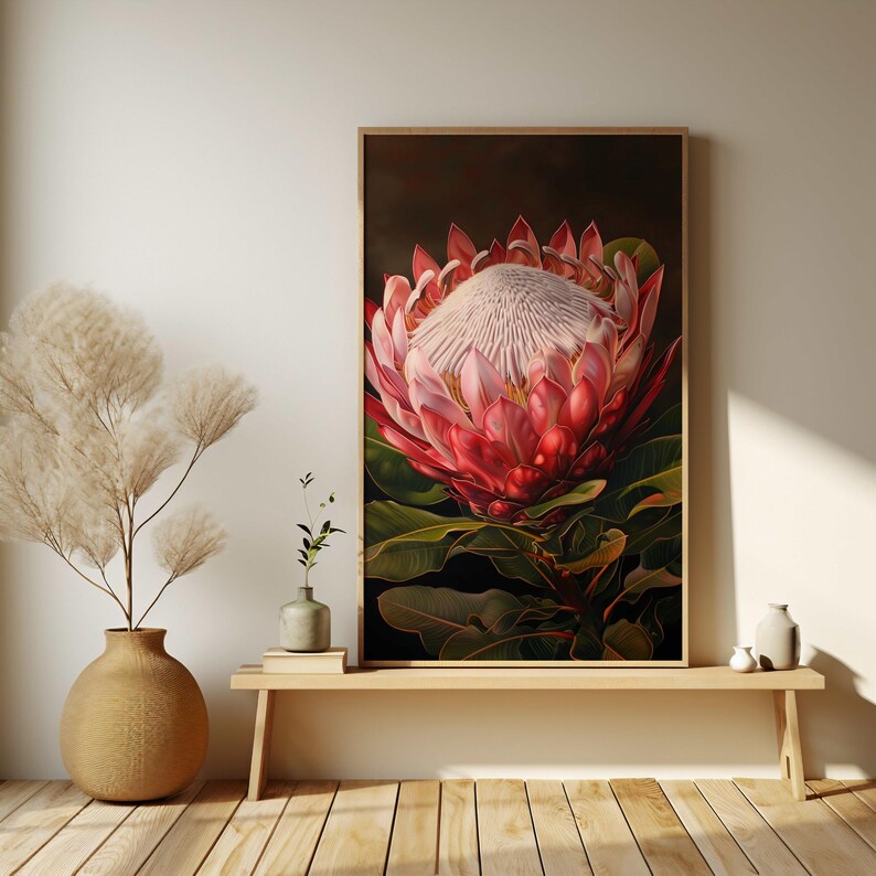 Beautiful Protea Flower Poster - Detailed Botanical Art for Home Wall ...