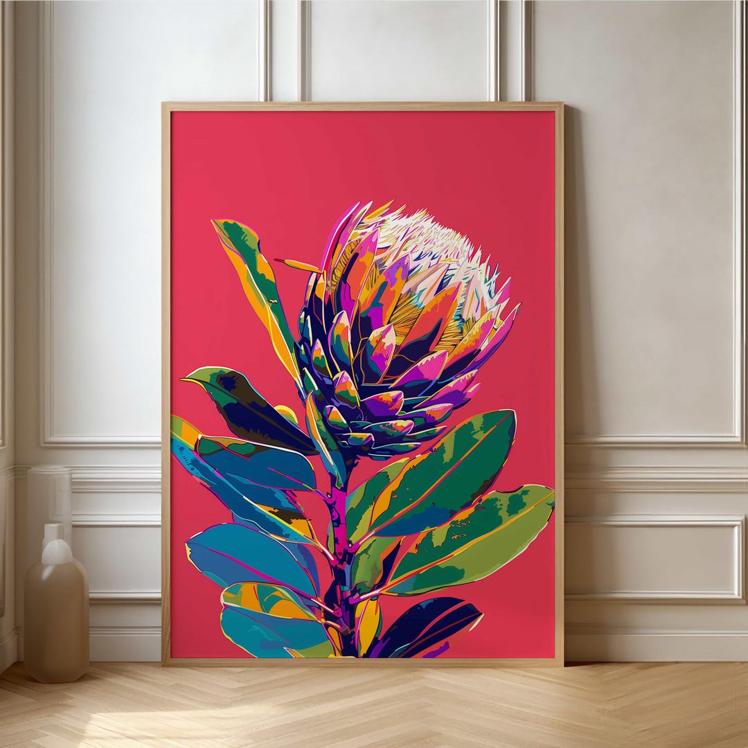 Bright & Bold Protea Poster - Contemporary Pop Art Flower Wall Print - Etsy