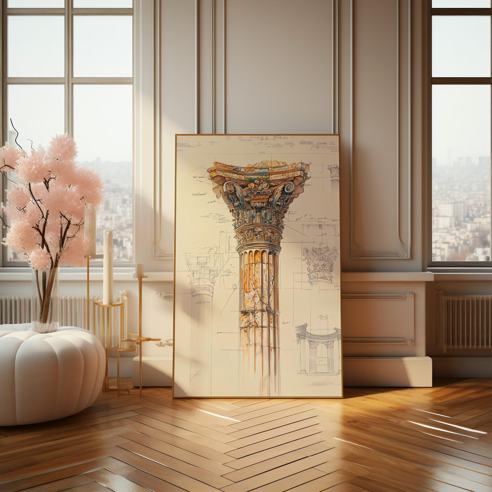 Architectural Column Blueprint Poster - Detailed Sketch Art Print ...