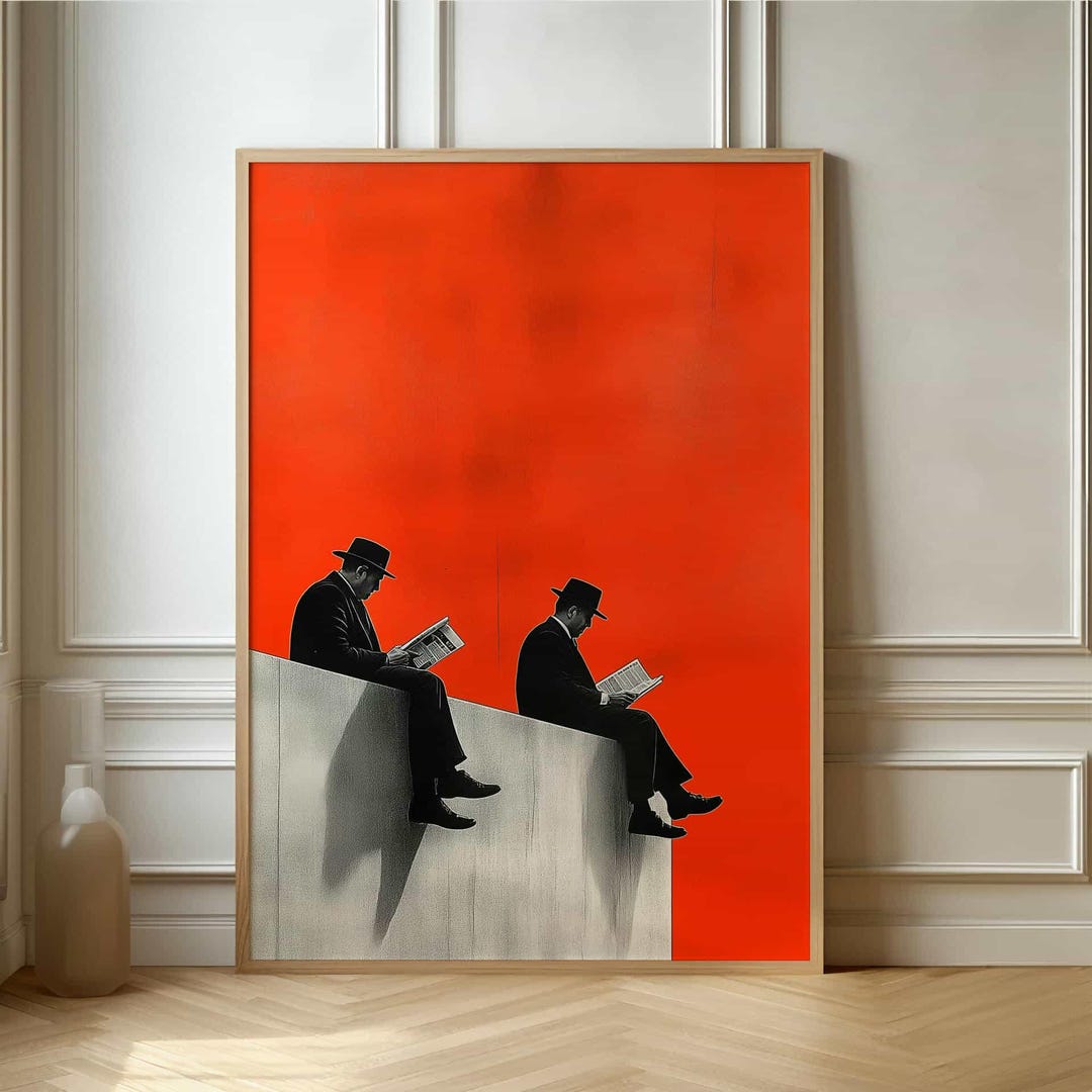 Retro Surrealism Poster - Unique Men on Edge Art Print for Living Room ...