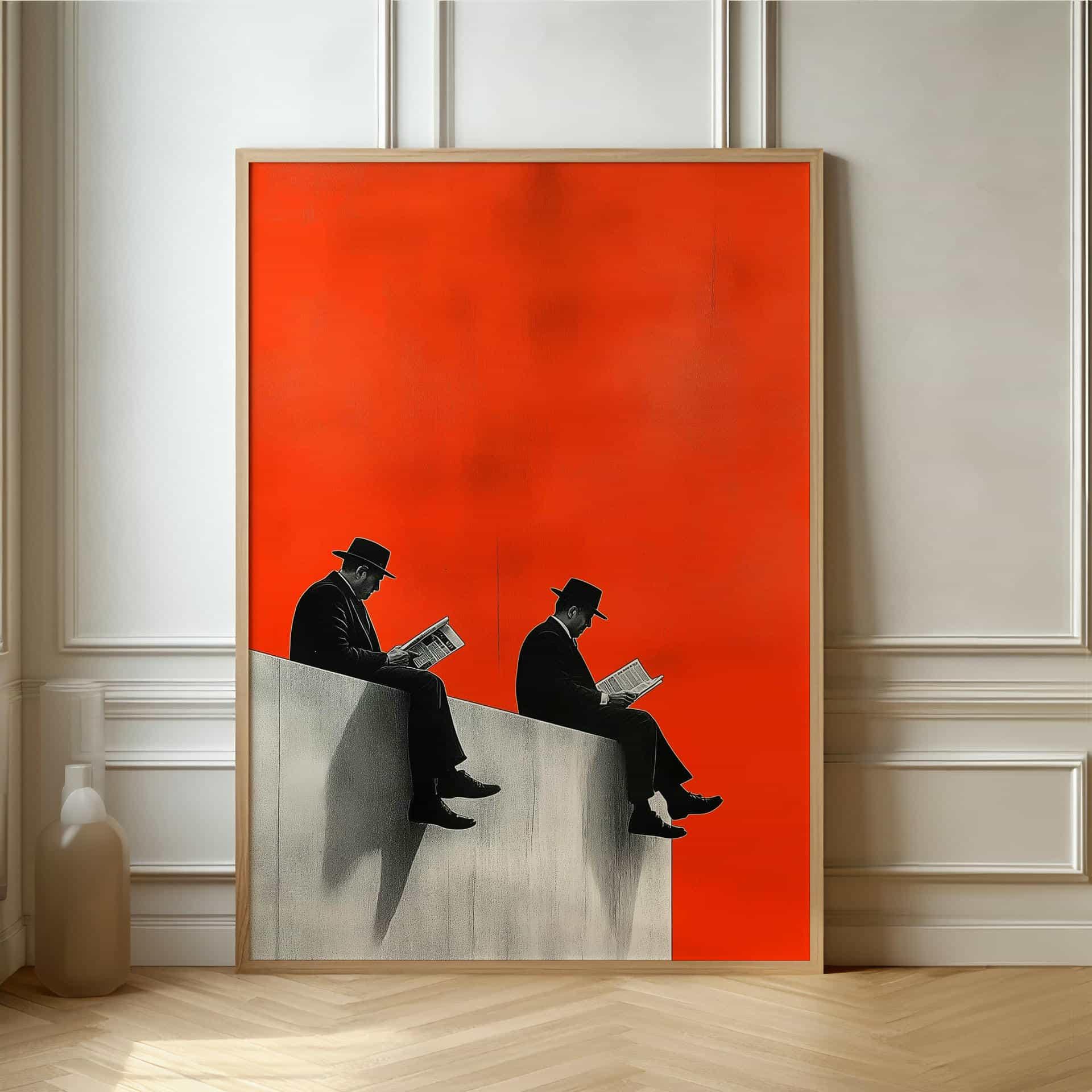 Retro Surrealism Poster - Unique Men on Edge Art Print for Living Room ...