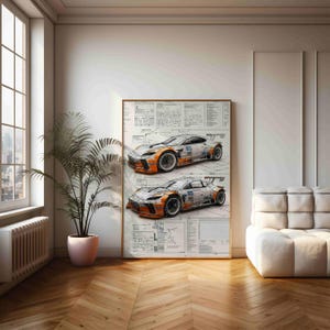 Technical Race Car Art Poster - Stylish Automotive Blueprint Design - Etsy