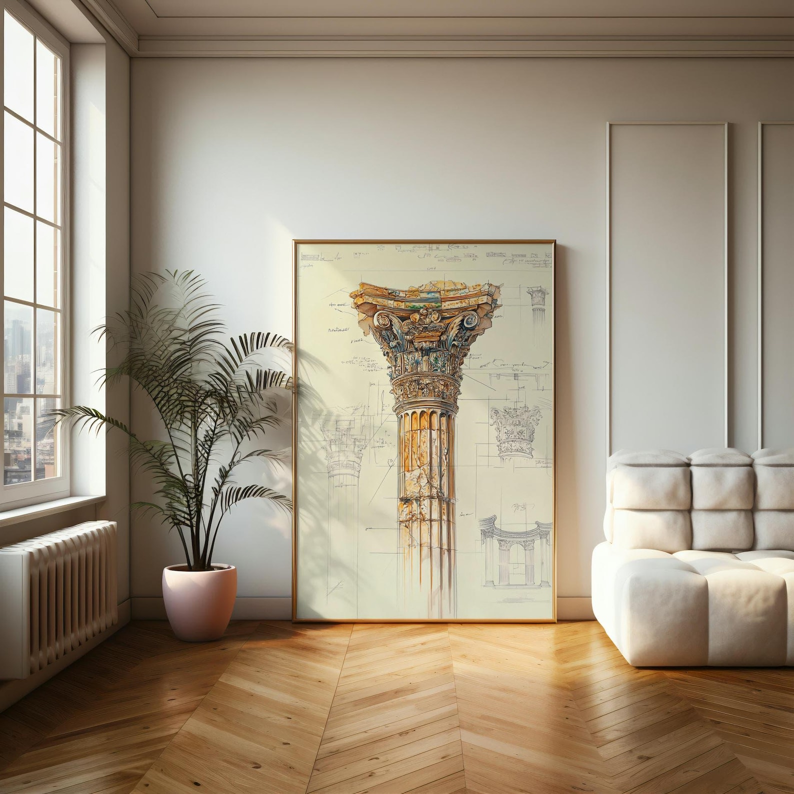 Architectural Column Blueprint Poster - Detailed Sketch Art Print ...