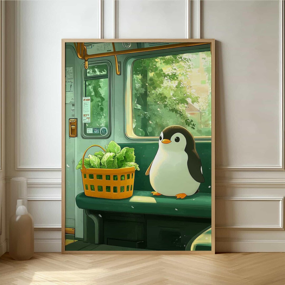 Penguin on Train Print – Whimsical Anime Style Kids Room Decor - Etsy