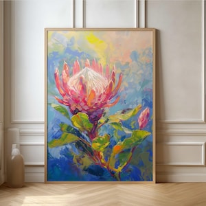 Bright Abstract Flower Poster - Protea Botanical Art Print for Wall ...