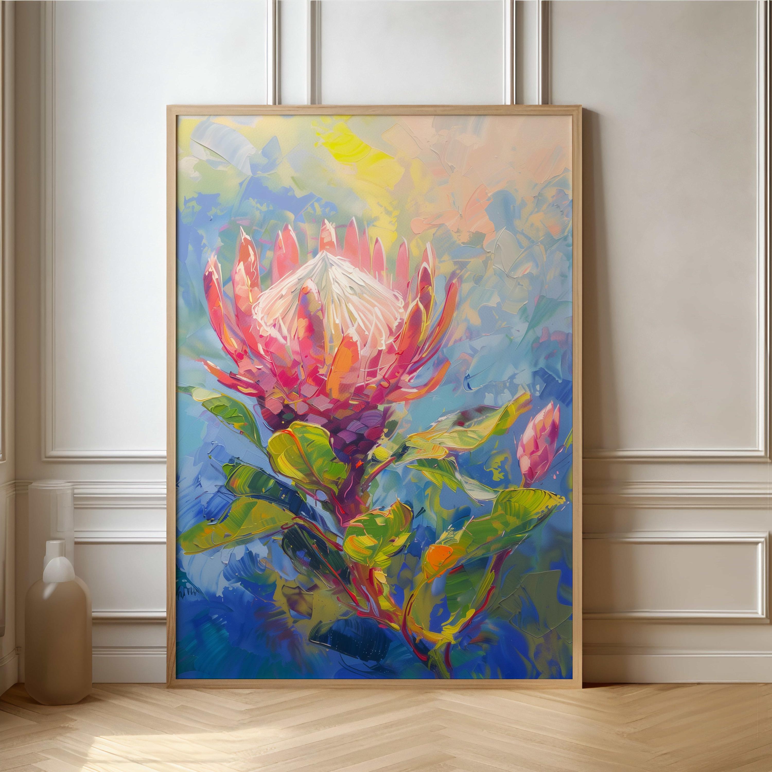 Bright Abstract Flower Poster - Protea Botanical Art Print for Wall ...