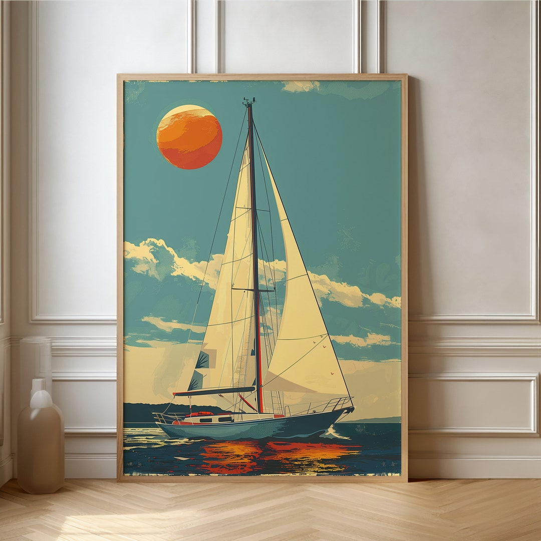 Sailboat in Open Waters Poster - Beautiful Maritime Art Print - Yacht ...