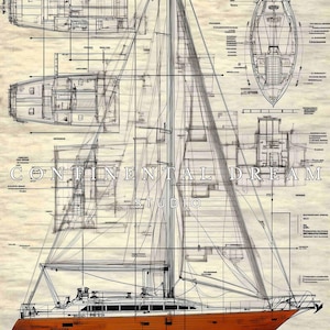 Nautical Architecture Poster - Vintage Sailing Yacht Blueprint Decor - Etsy