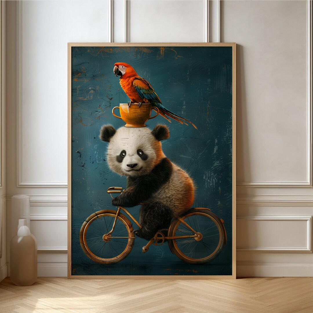 Panda and Parrot Art Print – Quirky Animal Wall Decor - Etsy