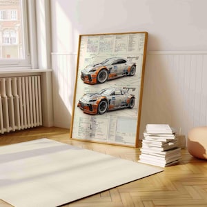 Technical Race Car Art Poster - Stylish Automotive Blueprint Design - Etsy