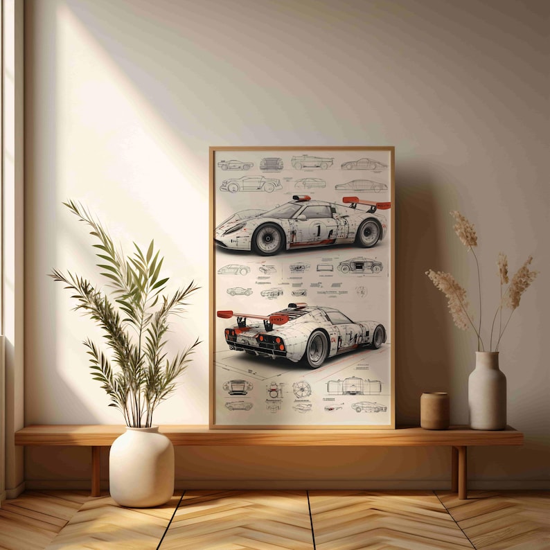 Vintage Race Car Poster - Technical Sketch Artwork for Auto Enthusiasts ...